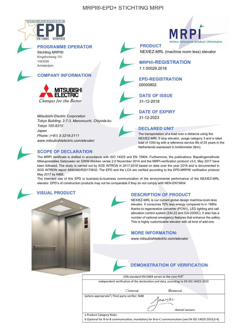 MITSUBISHI ELEVATOR EUROPE B.V. - NEXIEZ-MRL (Machine room less ...