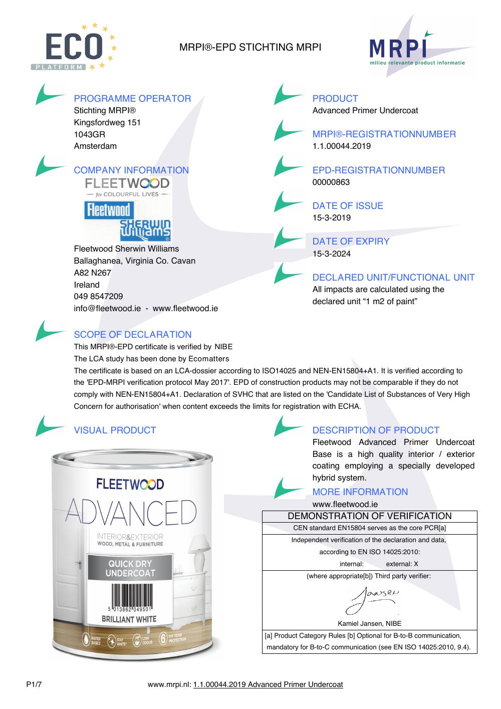 Fleetwood - Advanced Primer Undercoat - Milieu Relevante Product Informatie