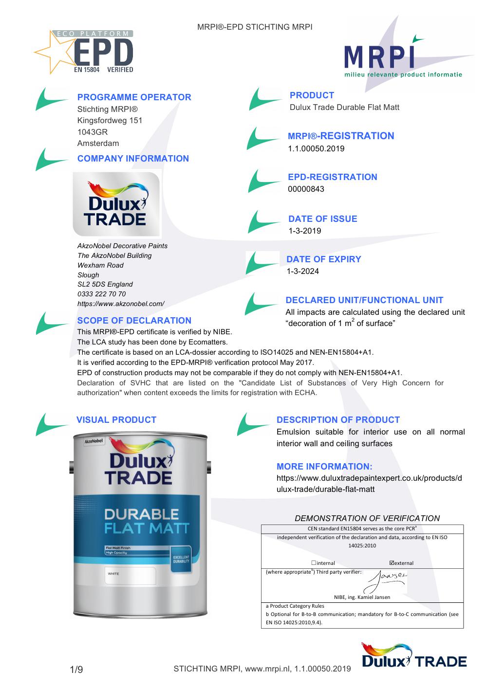 AkzoNobel Decorative Paints - Dulux Trade Flat Matt - Milieu Relevante ...