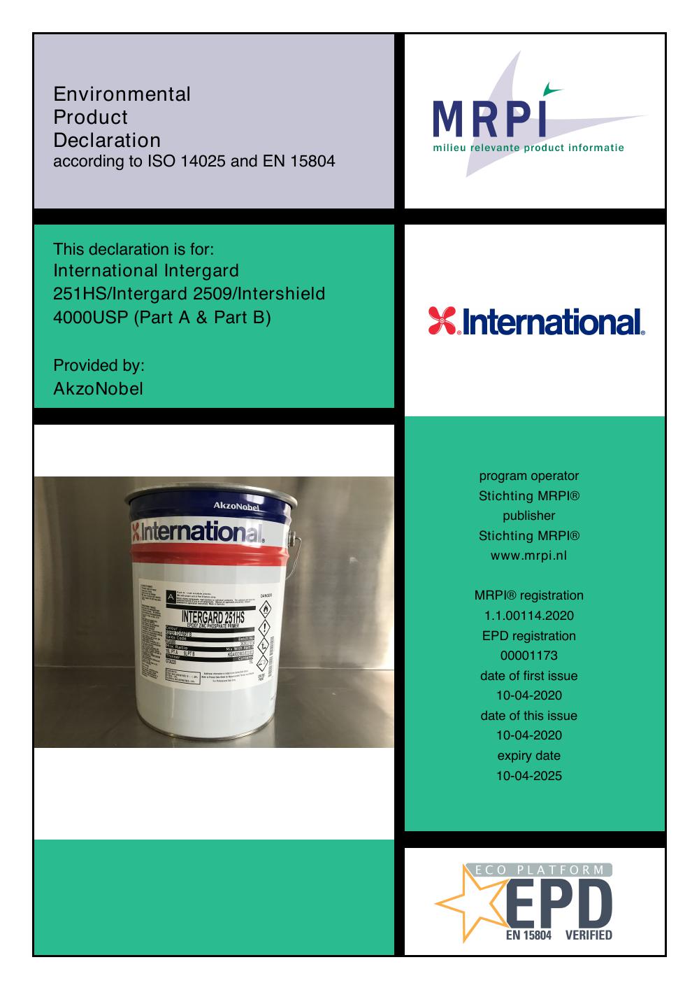 AkzoNobel - Intergard 251HS/Intergard 2509/Intershield 4000USP - Milieu ...