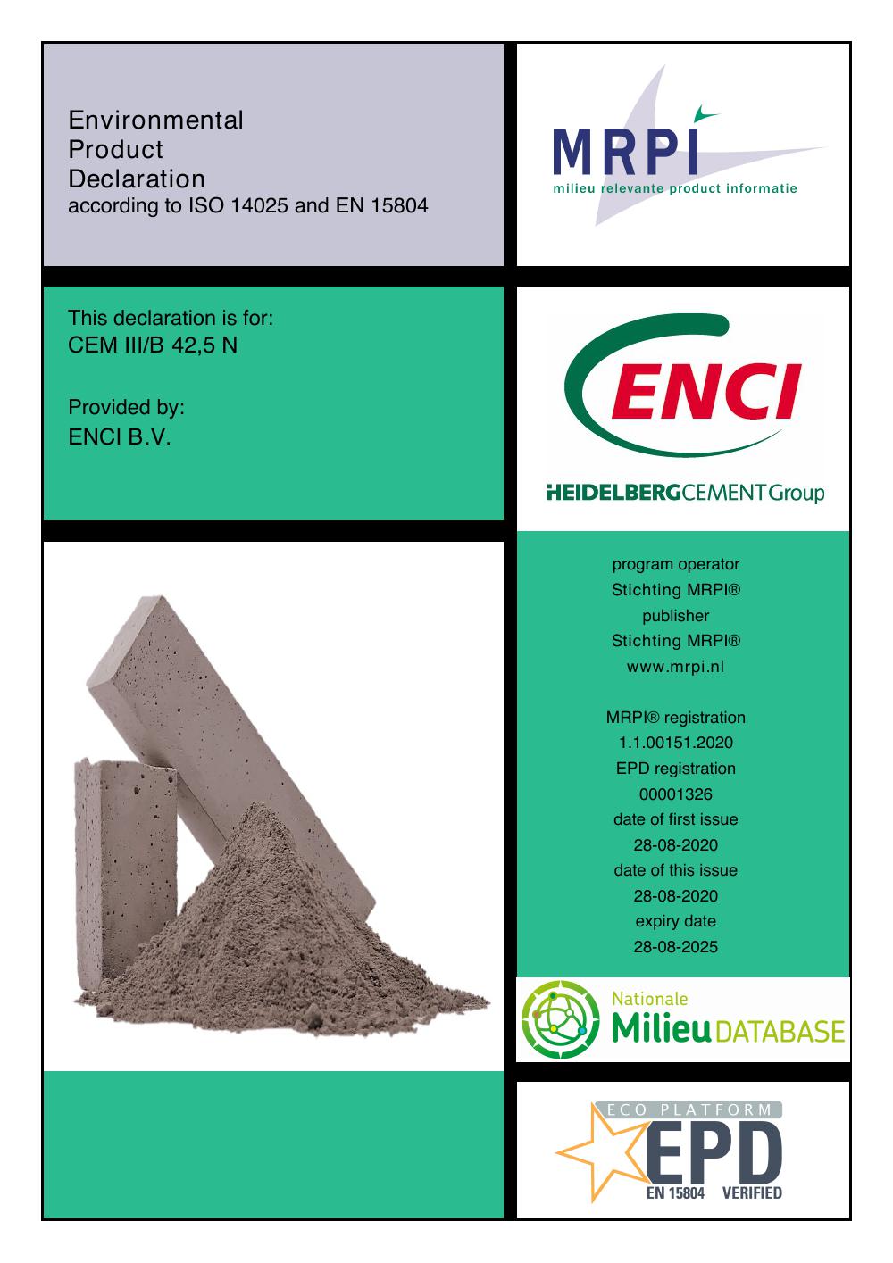 ENCI B.V. - CEM III/B 42,5 N - Milieu Relevante Product Informatie