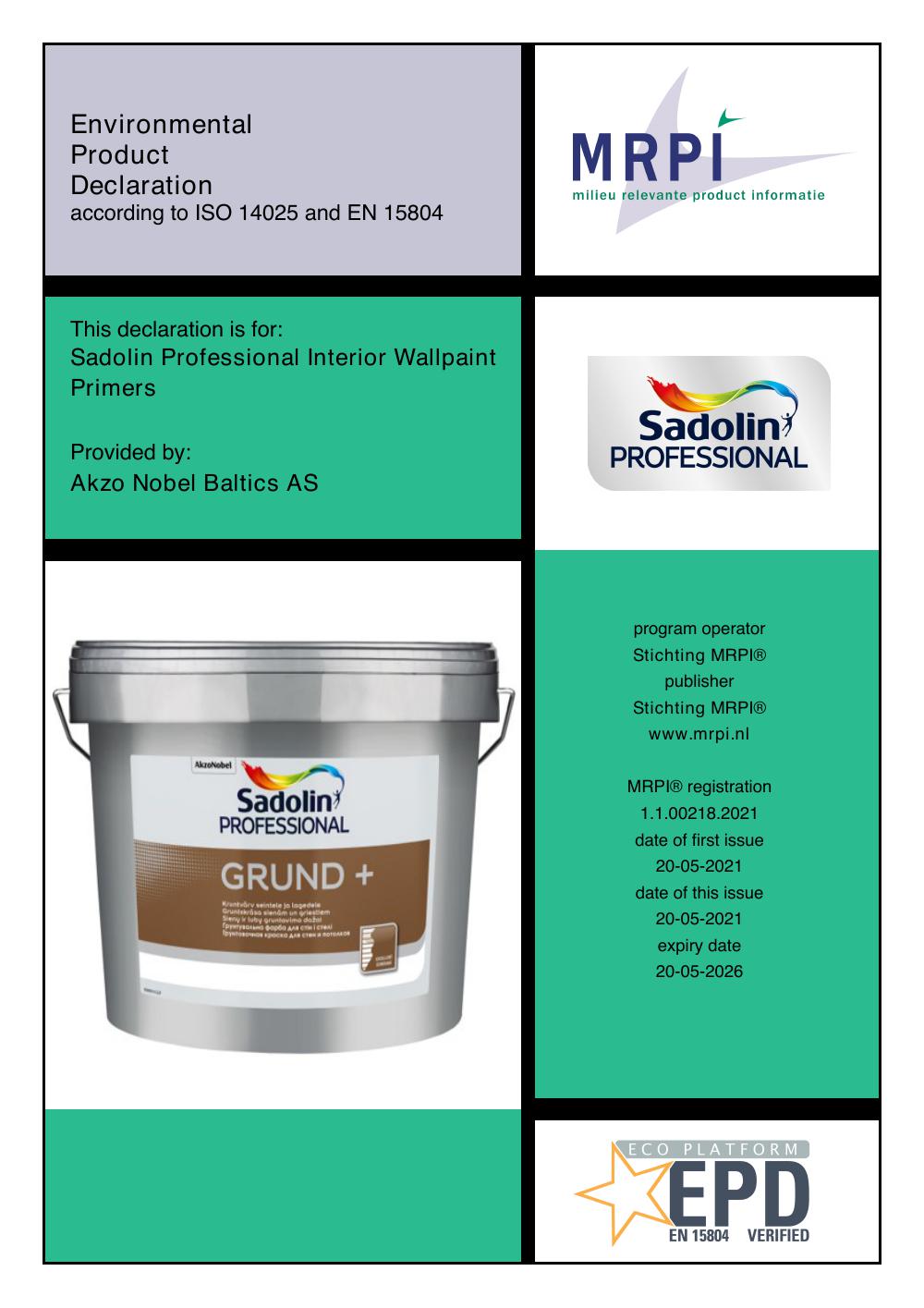 AkzoNobel Baltics AS - Sadolin Professional Interior Wallpaint Primers ...