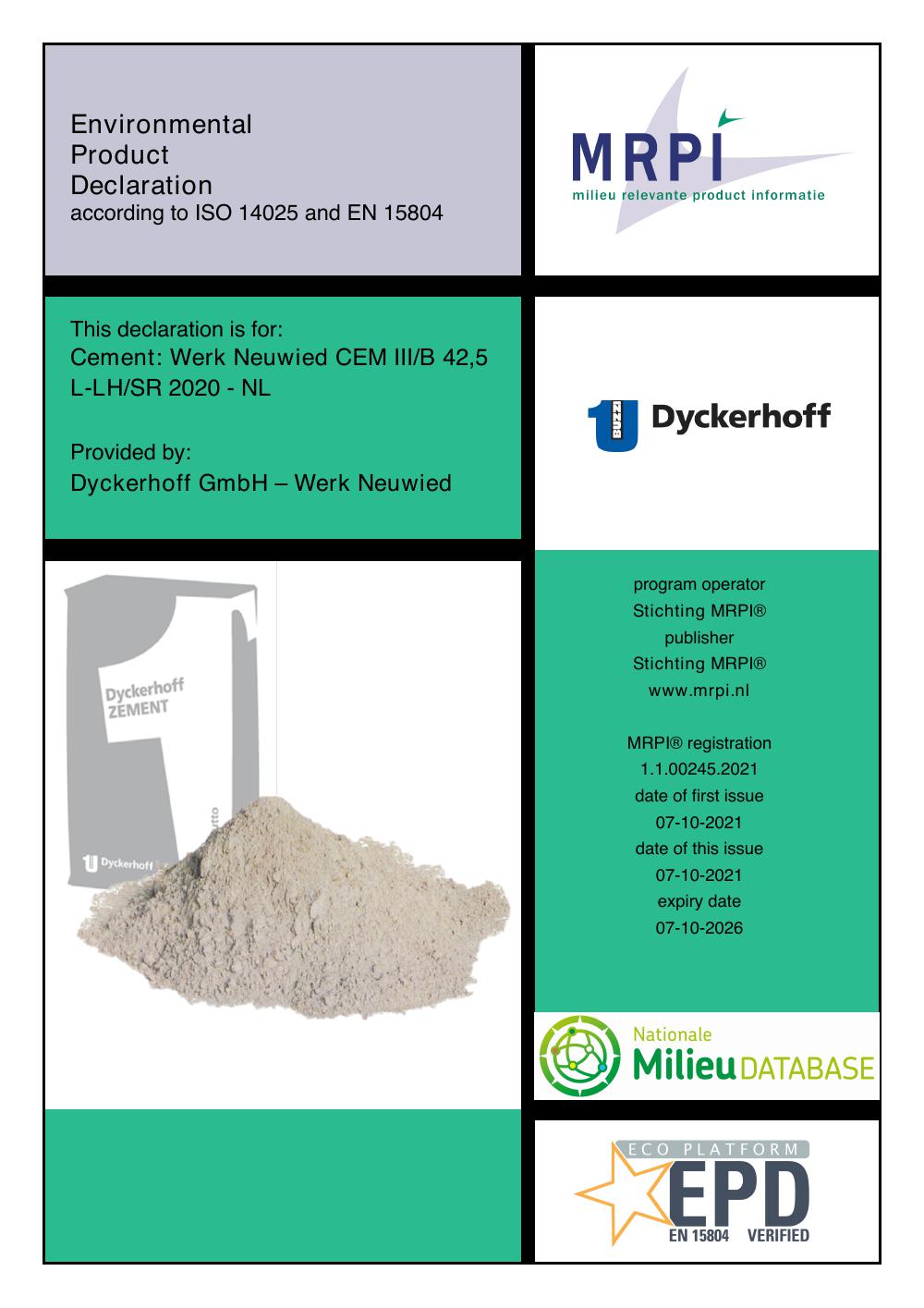 Dyckerhoff GmbH Œ Werk Neuwied - Cement: Werk Neuwied CEM III/B 42,5 L ...
