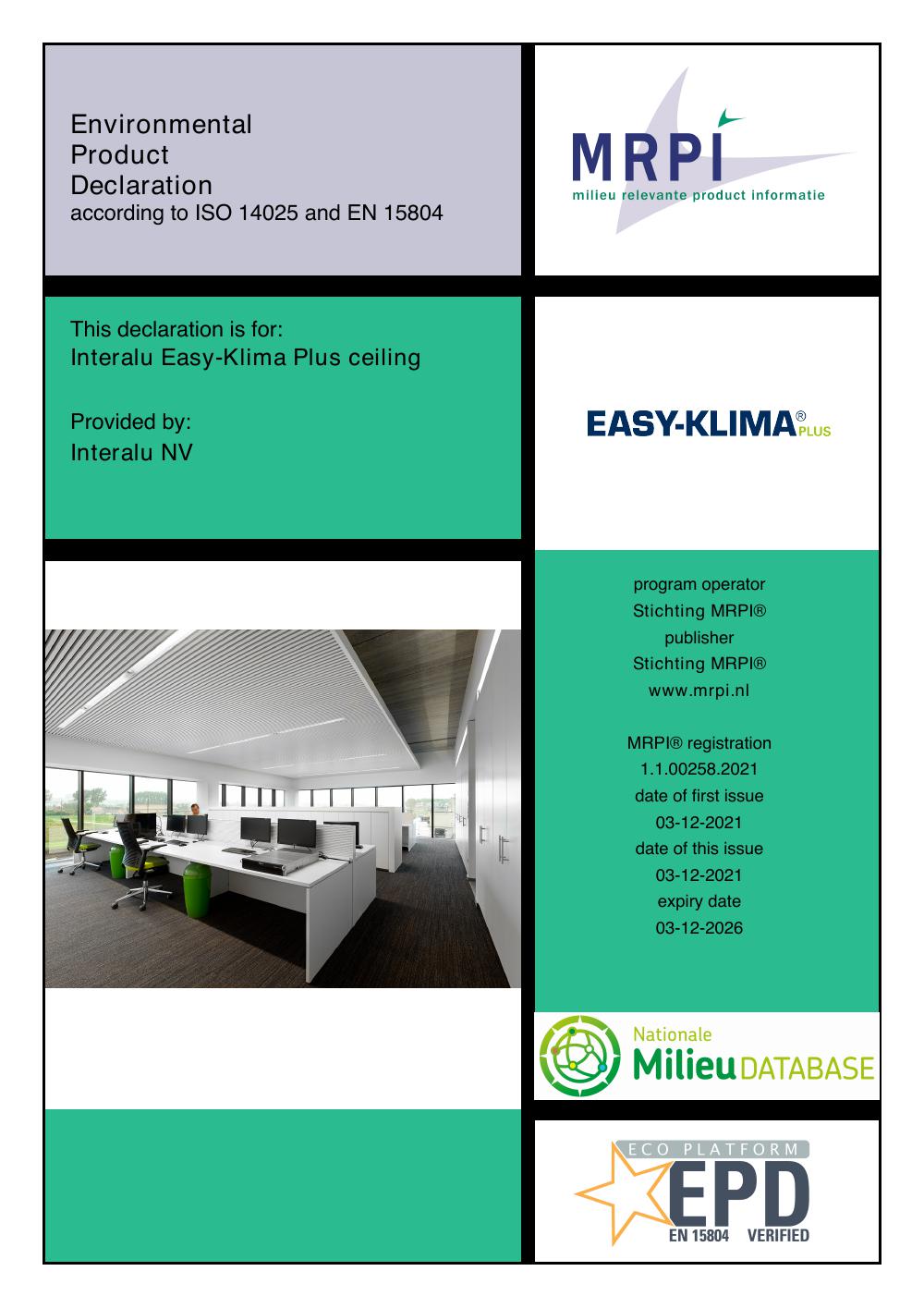 Interalu NV - Interalu Easy-Klima Plus ceiling - Milieu Relevante ...