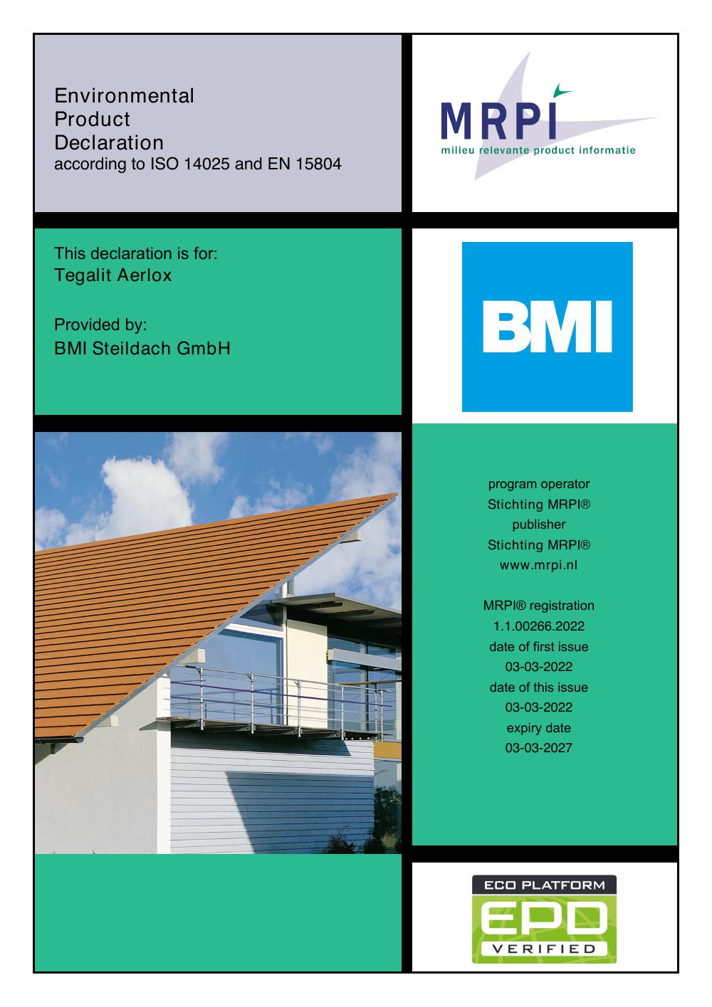 BMI Steildach GmbH - Tegalit Aerlox - Milieu Relevante Product Informatie