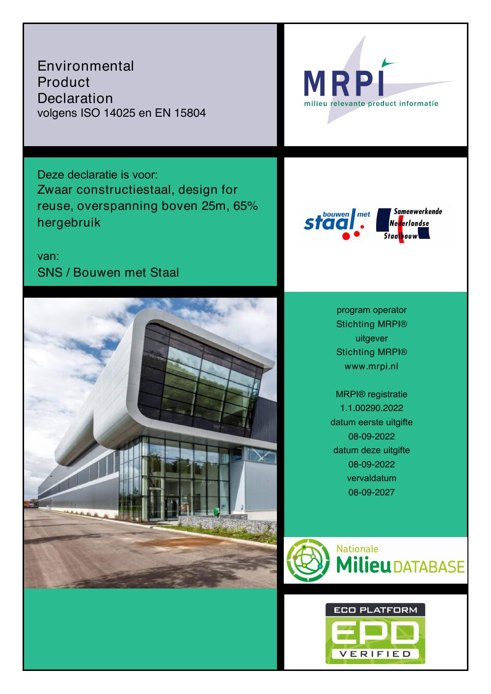 SNS / Bouwen met Staal - Zwaar constructiestaal: DfD, vanaf 25m, 65% ...