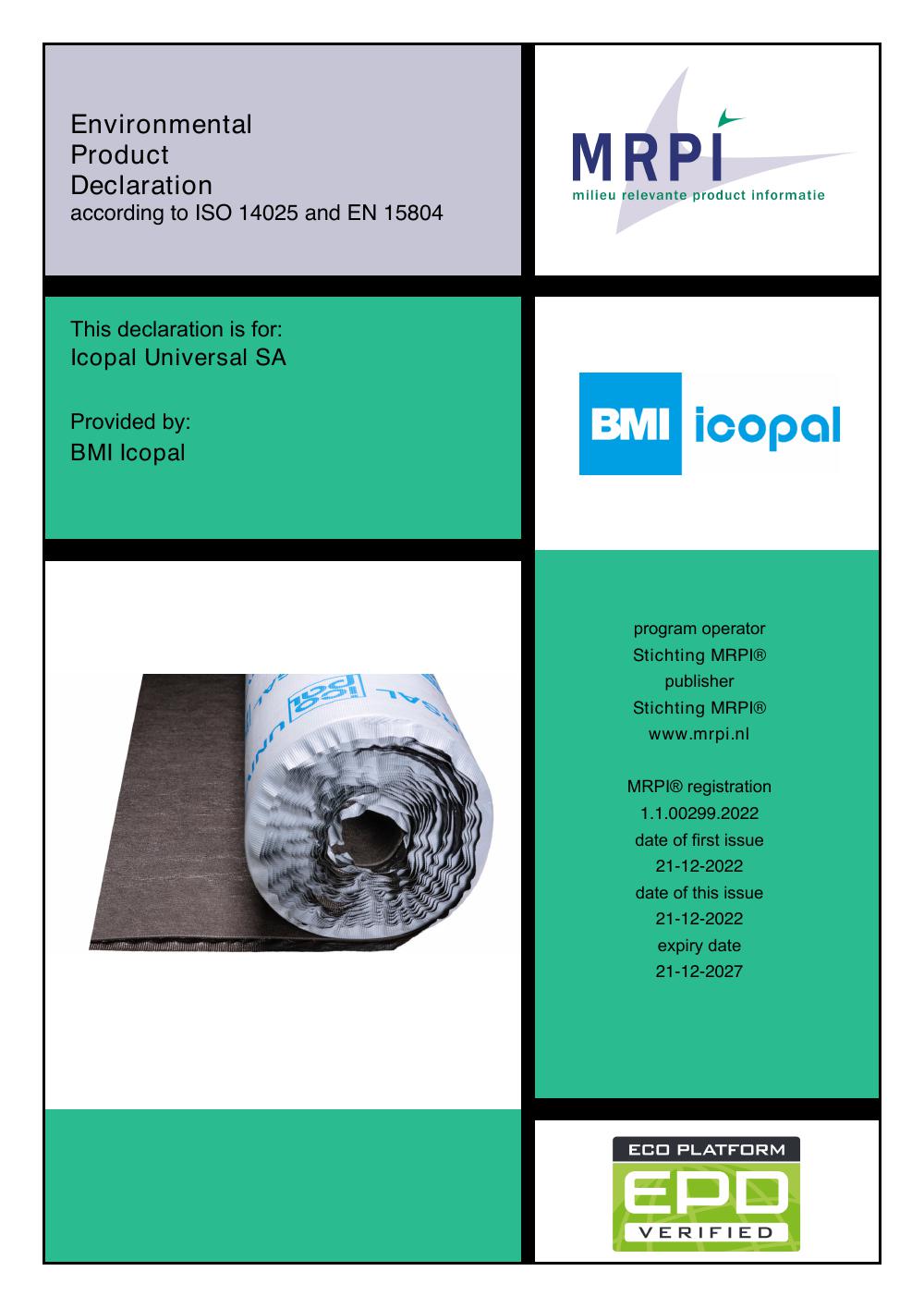 BMI Icopal - Icopal Universal SA - Milieu Relevante Product Informatie