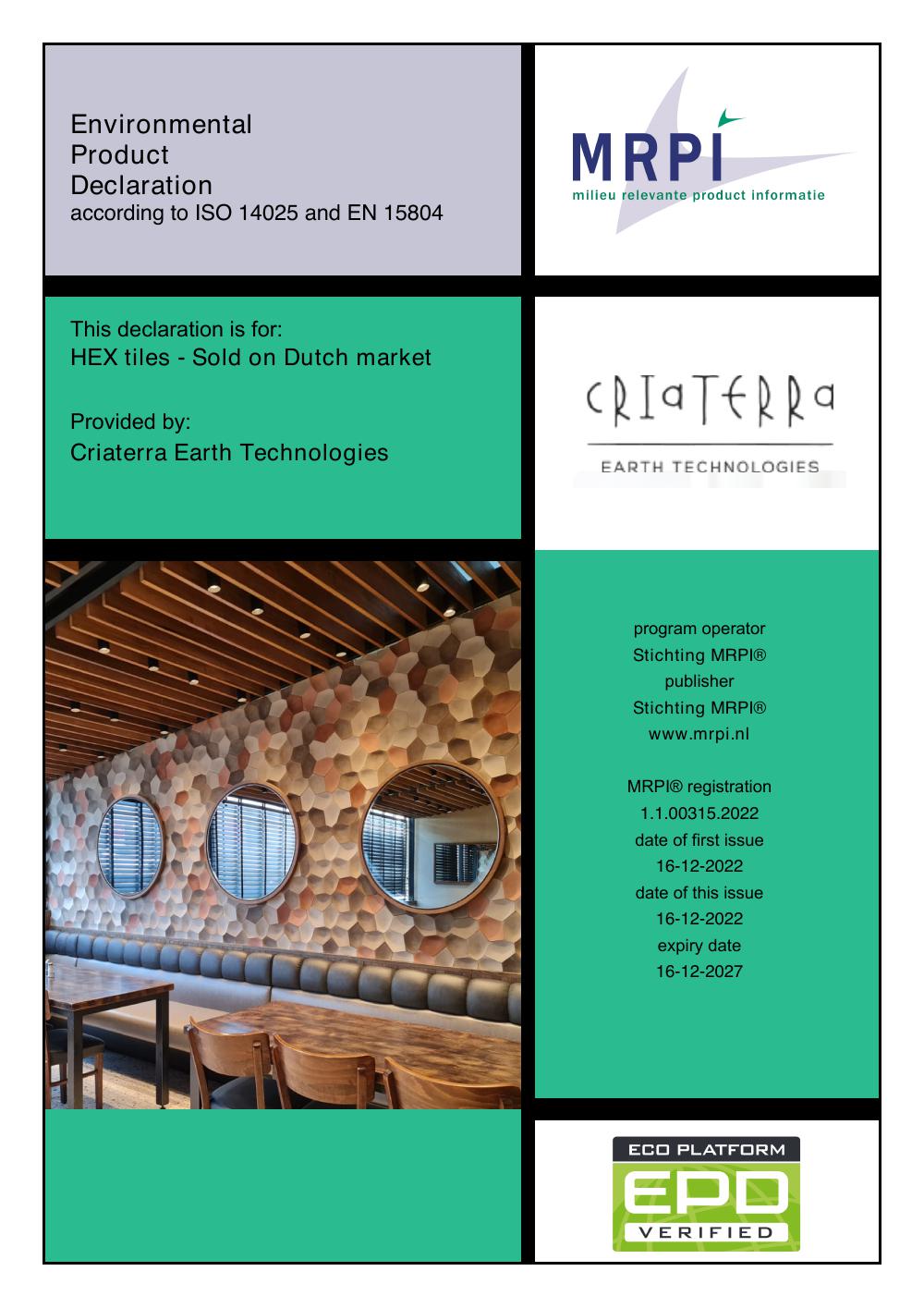 Criaterra Earth Technologies - HEX tiles - Sold on Dutch market ...