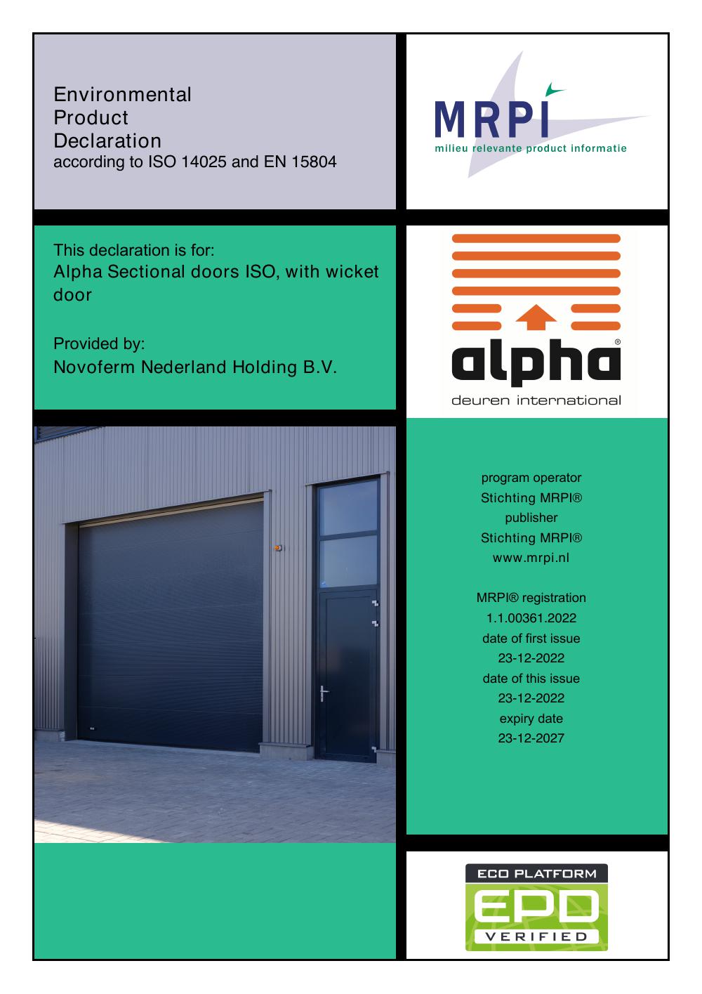 Novoferm Nederland Holding B.V. - Alpha Sectional doors ISO, with ...