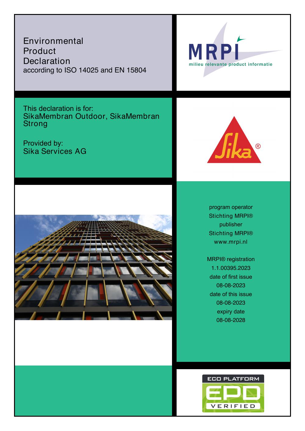 Sika Services AG - SikaMembran Outdoor, SikaMembran Strong - Milieu ...
