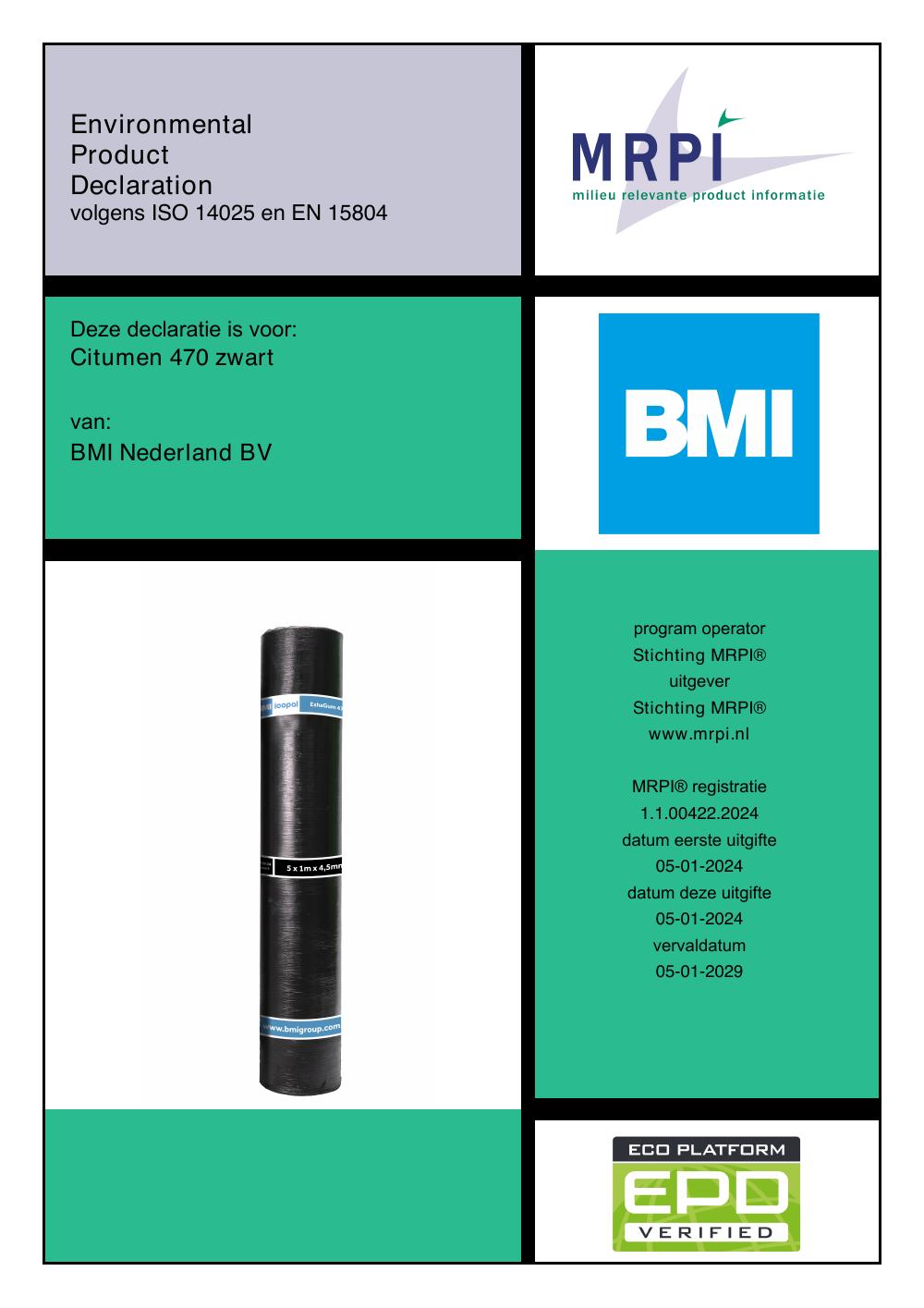 BMI Nederland BV - Citumen 470 zwart - Milieu Relevante Product Informatie