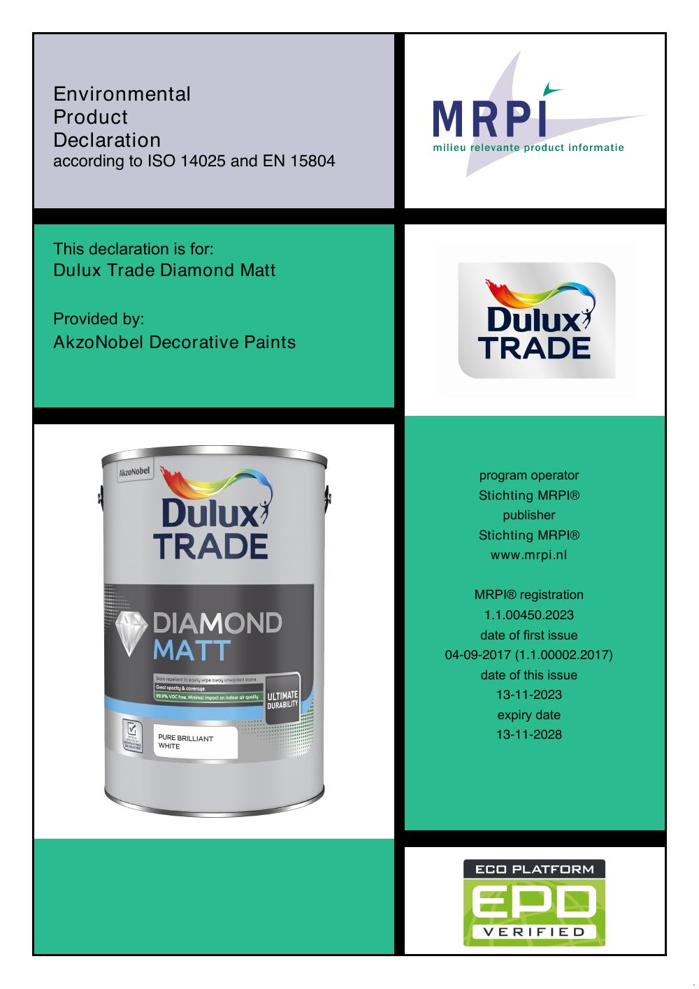 AkzoNobel Decorative Paints - Dulux Trade Diamond Matt - Milieu ...
