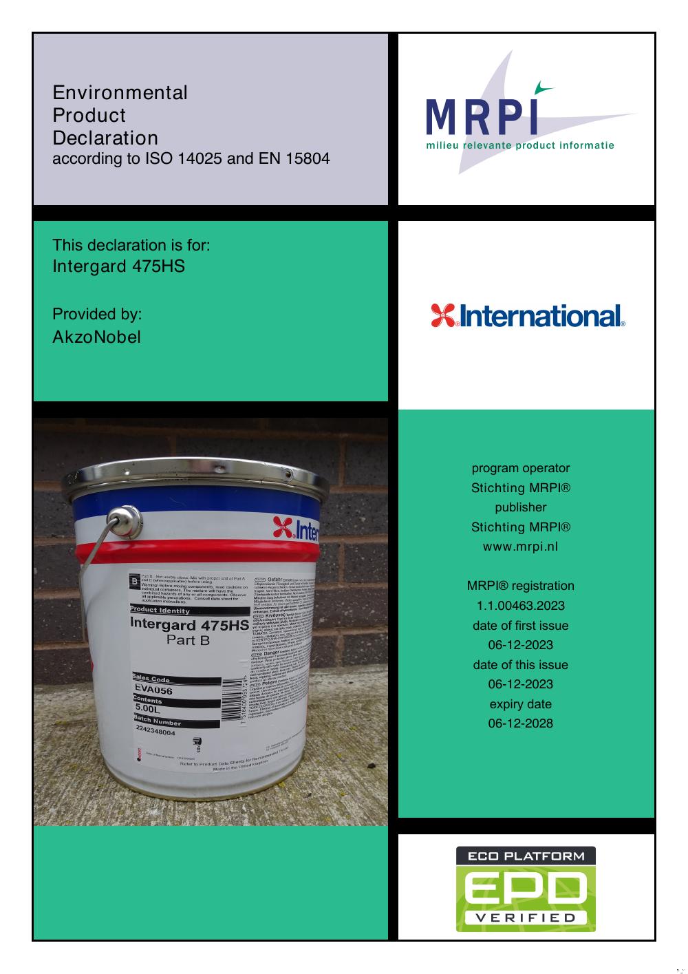 AkzoNobel - Intergard 475HS - Milieu Relevante Product Informatie