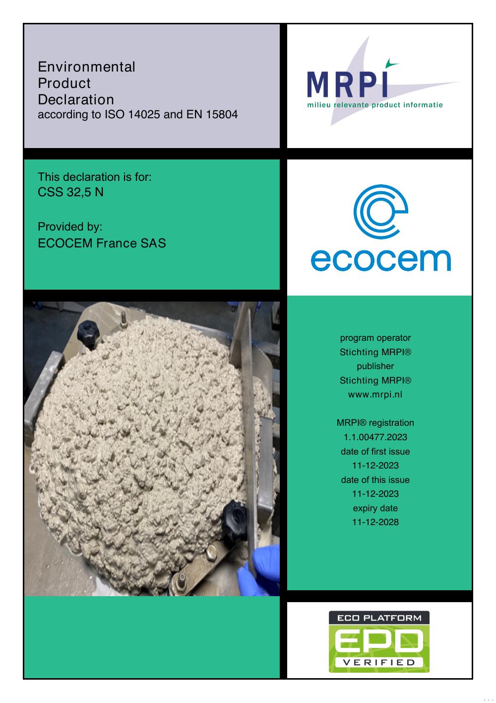ECOCEM France SAS - CSS 32,5 N - Milieu Relevante Product Informatie