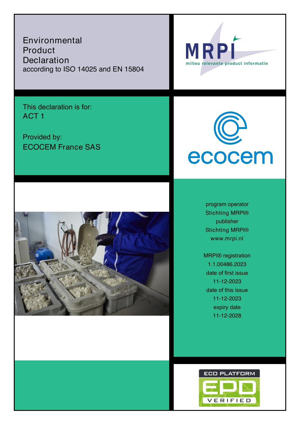 ECOCEM France SAS - ACT 1 - Milieu Relevante Product Informatie