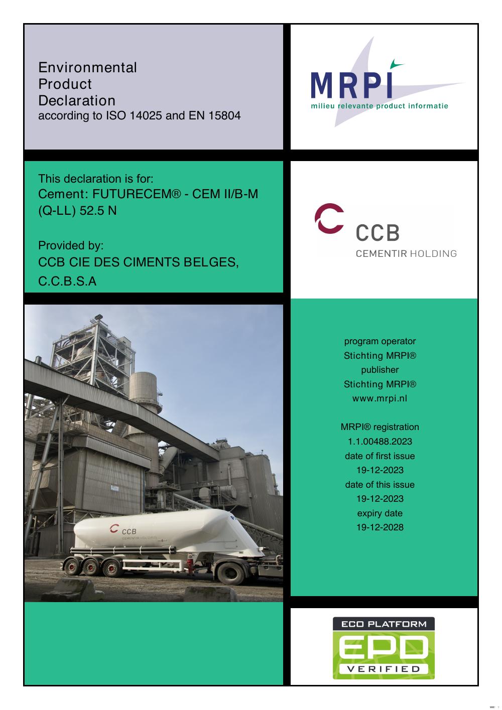 CCB CIE DES CIMENTS BELGES, C.C.B.S.A - Cement: FUTURECEM® - CEM II/B-M ...