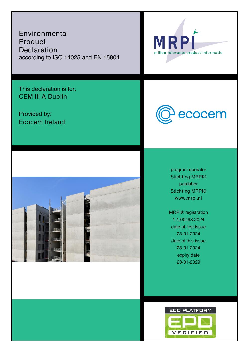 Ecocem Ireland - CEM III A Dublin - Milieu Relevante Product Informatie